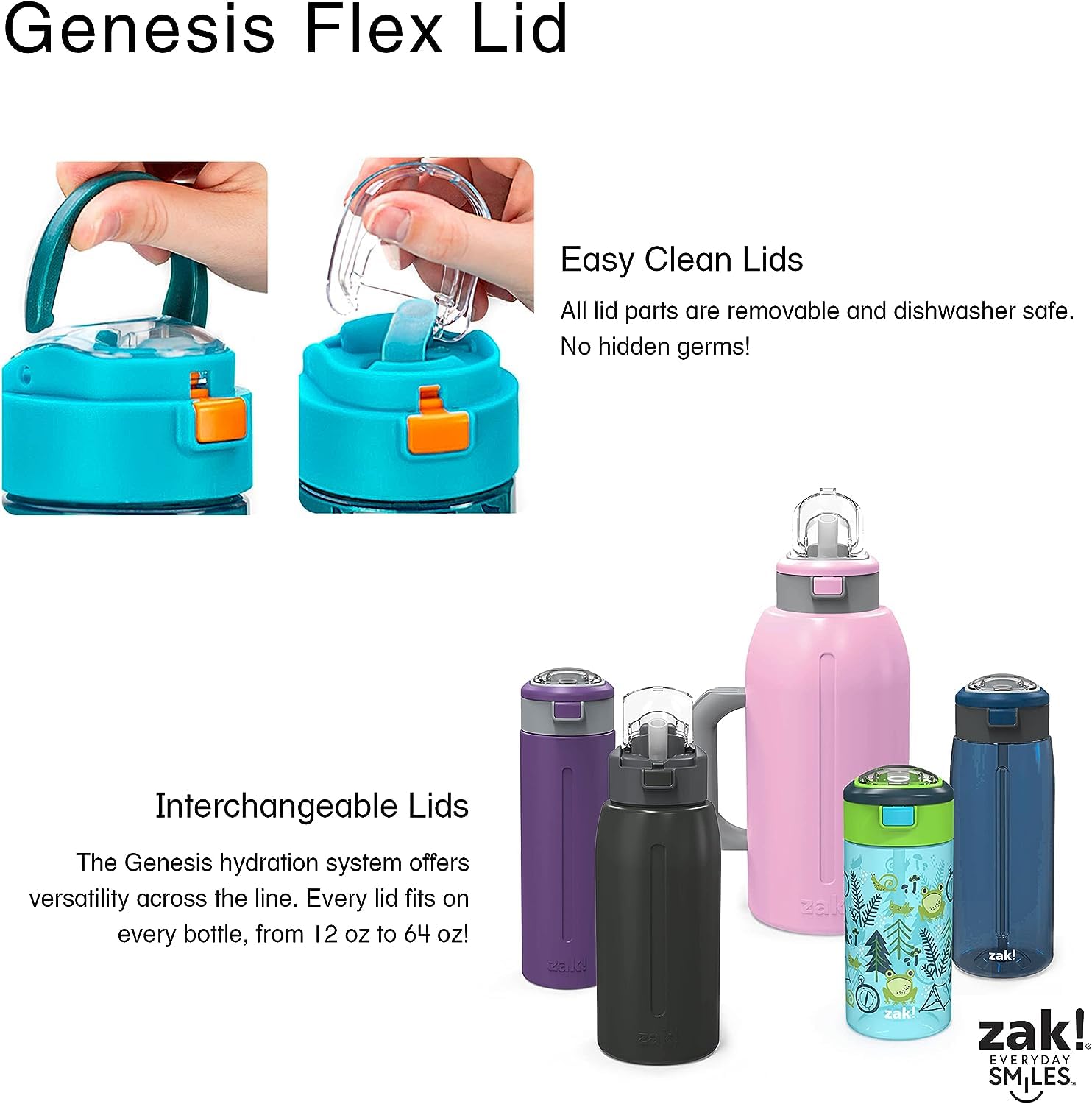 Zak Designs Genesis Durable Plastic Water Bottle with Easy-Open Button Lid and Built-In Carry Handle, Leak-Proof Design is Perfect for Outdoor Sports (18oz, Space, Non-BPA)