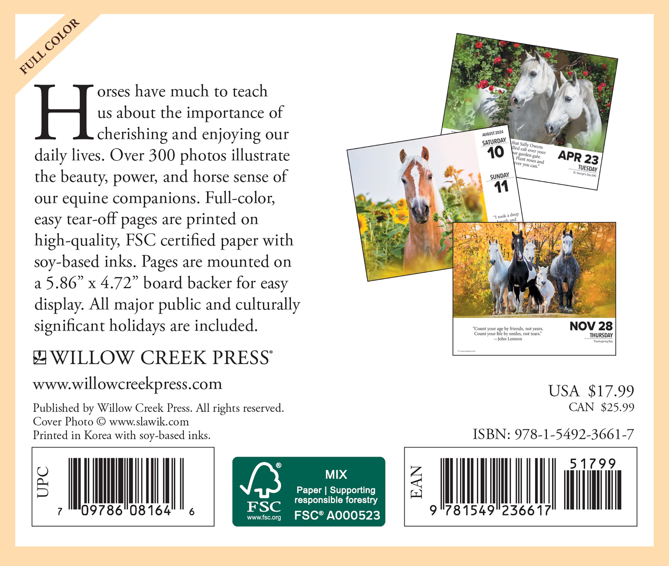 Willow Creek Press What Horses Teach Us Daily 2024 Box/Desk Calendar (5.86" x 4.72")