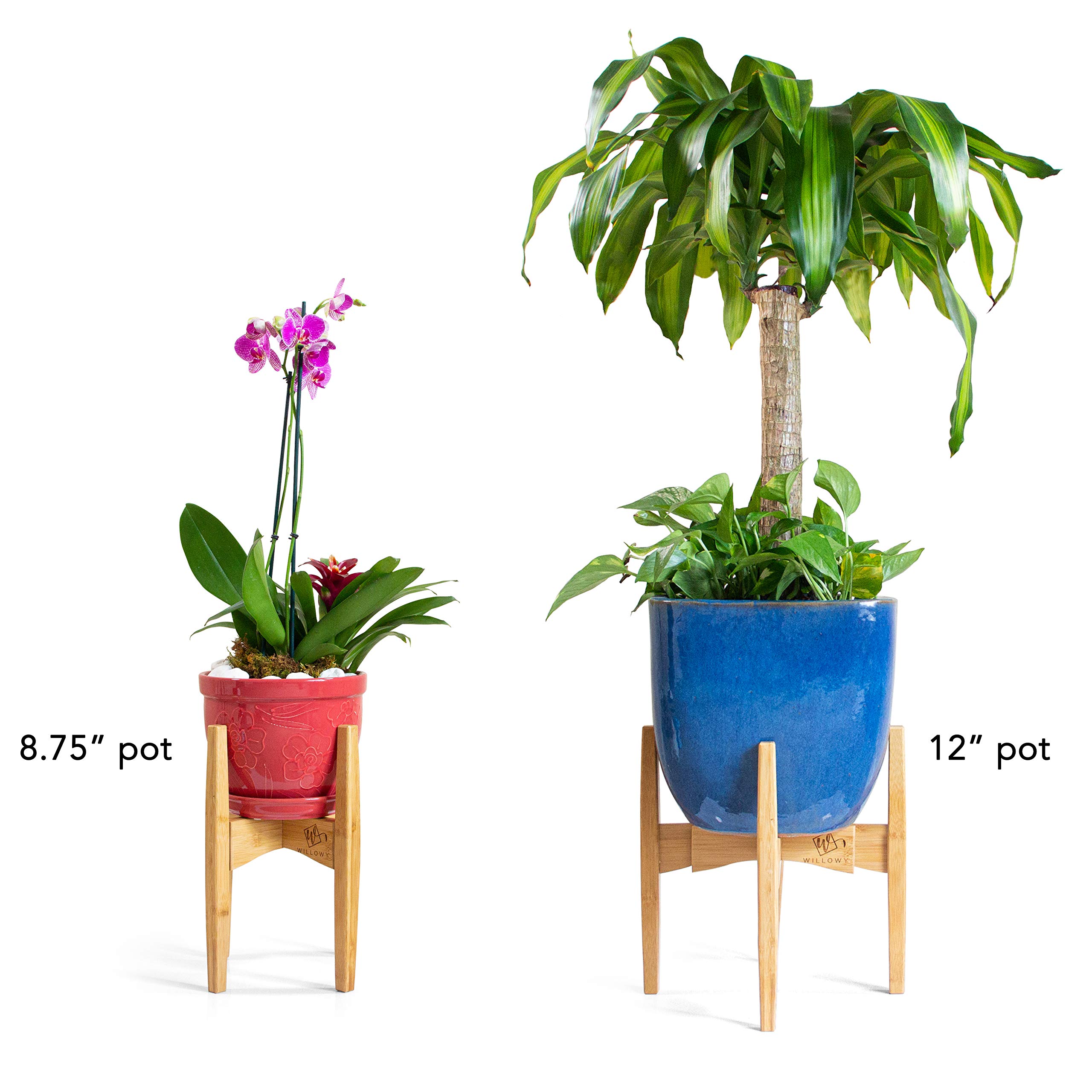 Willowy Adjustable Bamboo Plant Stand - Expandable from 8.25 Inches to 11.75 Inches - Modern & Elegant Decor - 8 to 12 inch Pot Holder - (Stand only)