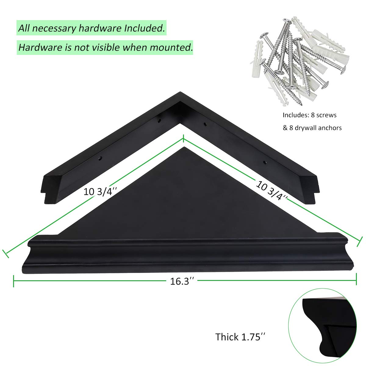 UMICAL Floating Shelves Black Corner Floating Shelf Wall Mounted Floating Corner Shelf Wood Organizer Displays for Home Decor, Set of 2
