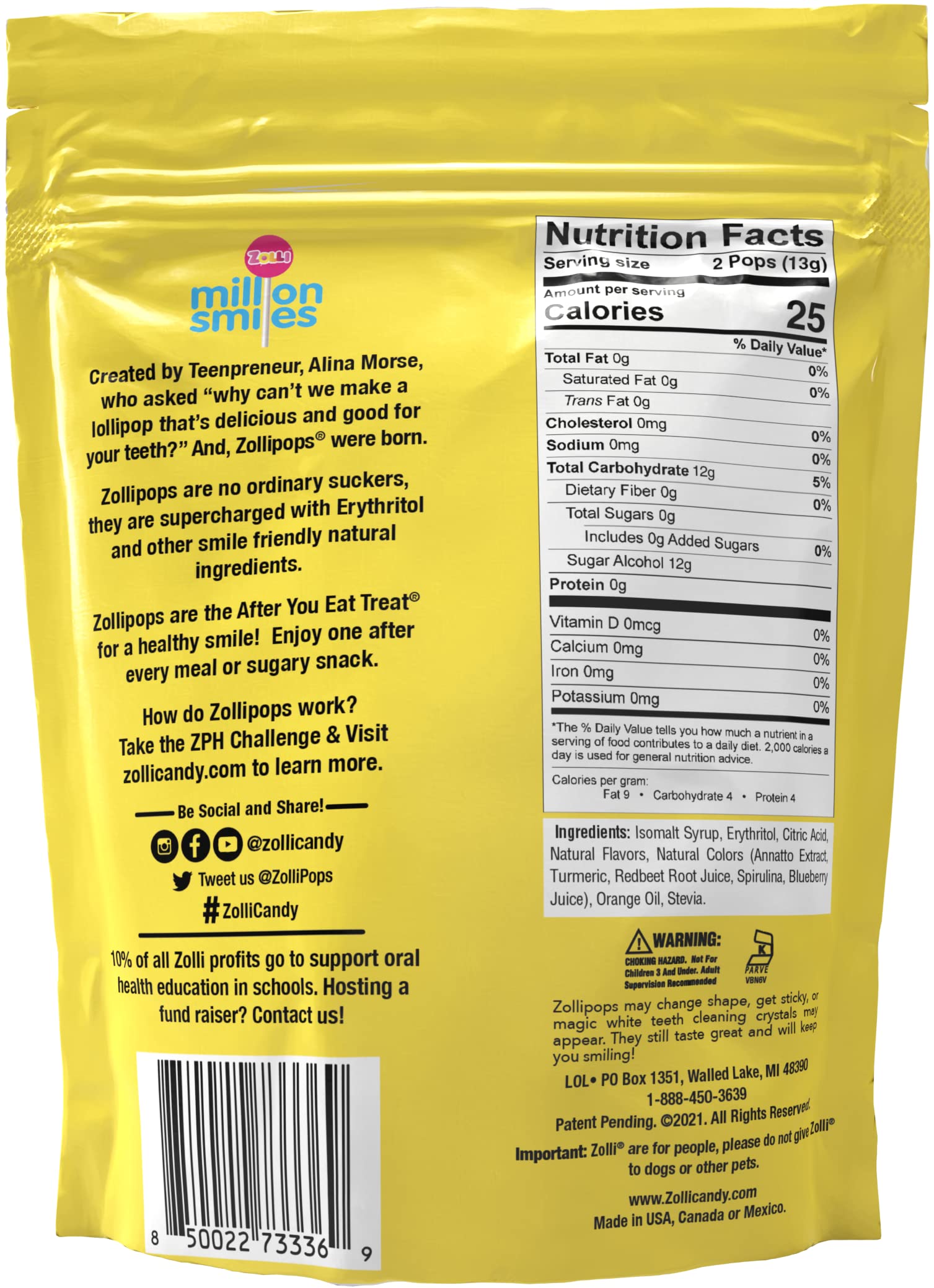 Zolli KETO Pops Sugar Free Lollipop Candy, Vegan, Gluten-Free, Diabetic-Friendly, 5.2oz Resealable Pouch