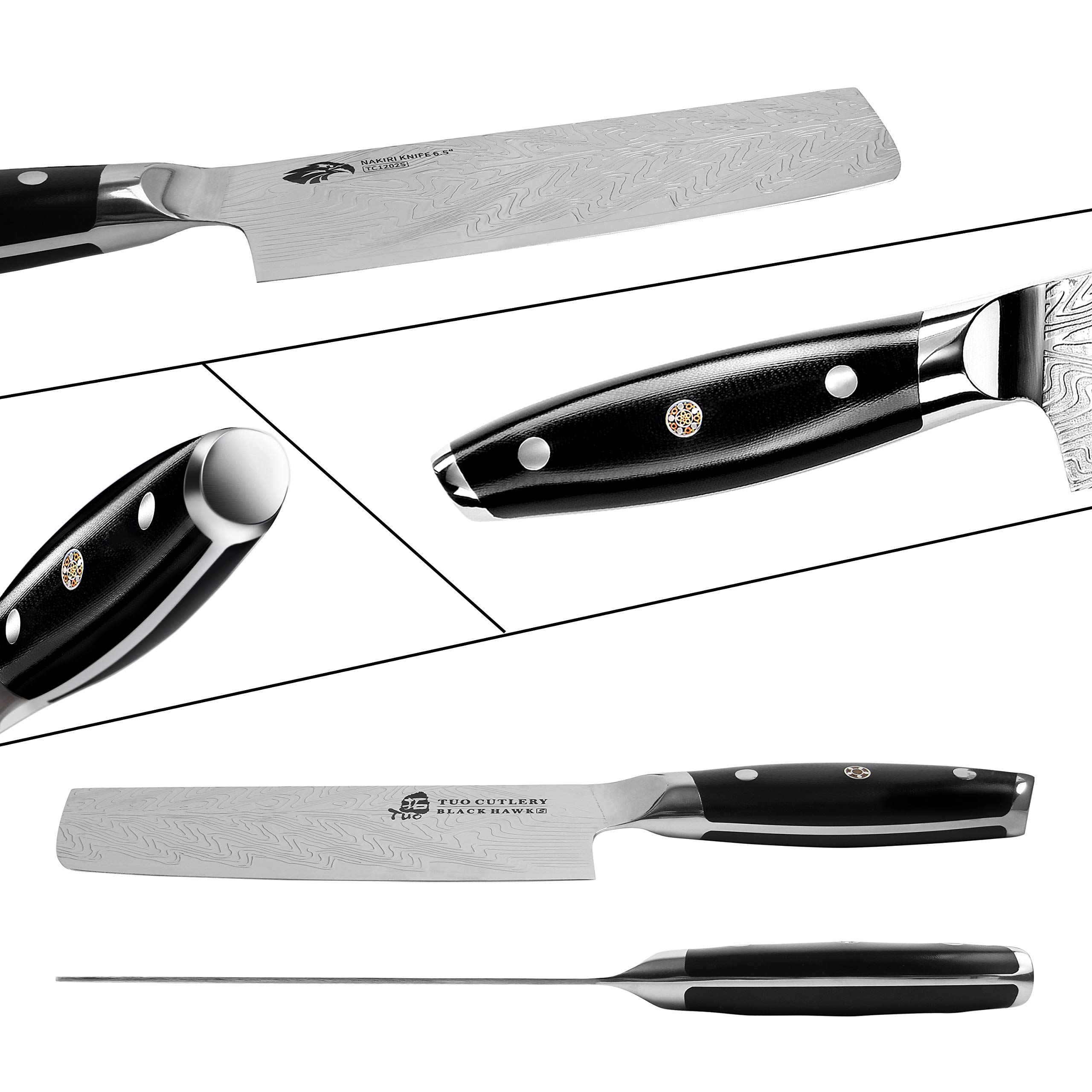 TUO Nakiri Knife - Vegetable Cleaver Knife 6.5-inch High Carbon Stainless Steel - Japanese Kitchen Knives with G10 Full Tang Handle - Black Hawk-S Knives Including Gift Box