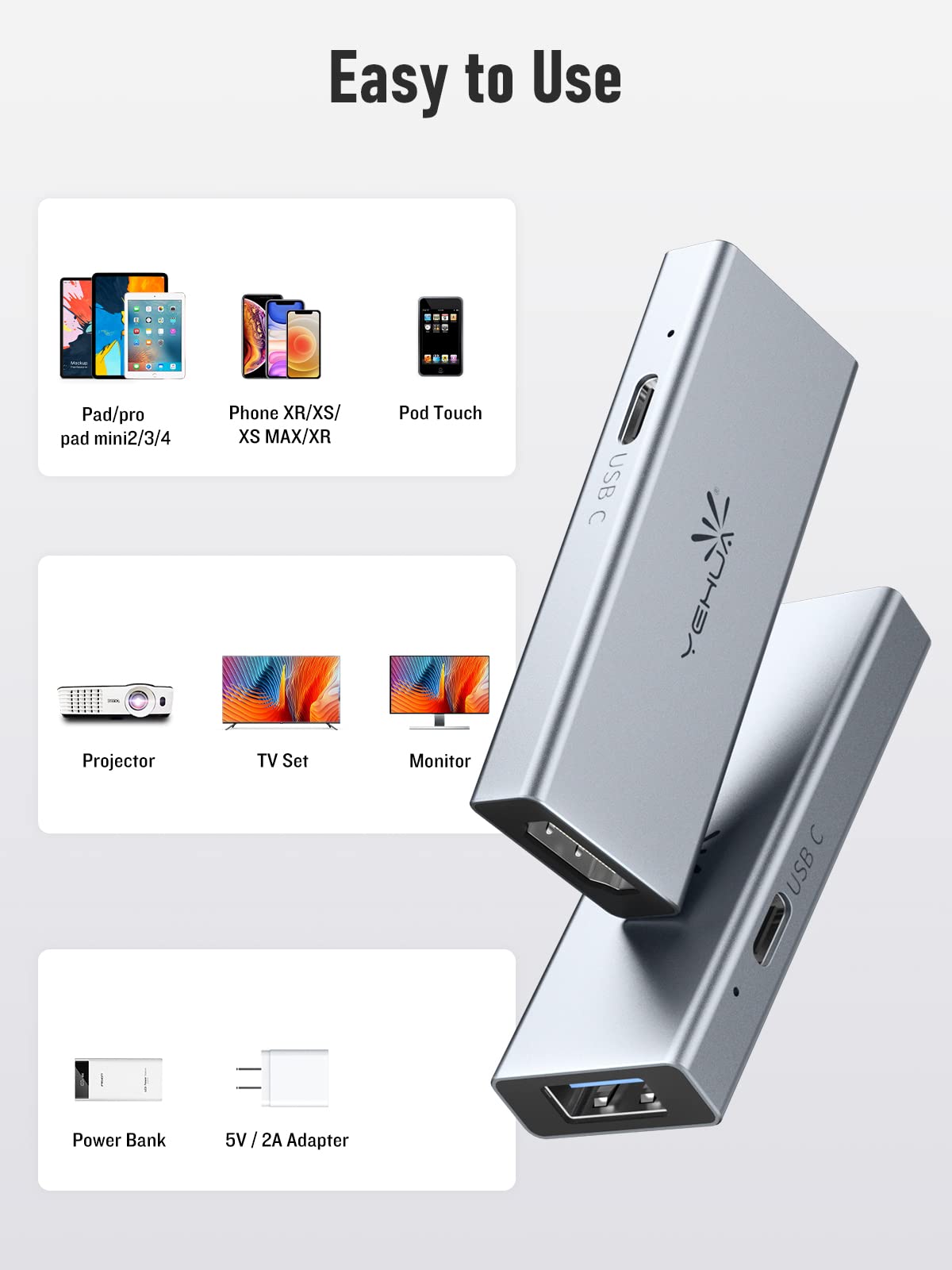 YEHUA Lightning to HDMI Adapter with 4FT Cable, 4K Digital AV HDMI Adapter for iPhone/iPad to TV/Projector, Video Audio Sync Screen Converter with Charging Port, Support All iOS Projector