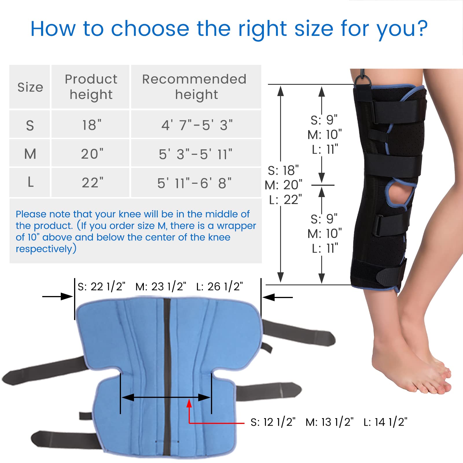 Velpeau Knee Immobilizer - 22" Length - Suitable For Sleep - Full Leg Brace - Straight Knee Splint - Support for Knee Post-Pre-operation & Surgery Recovery (Large)