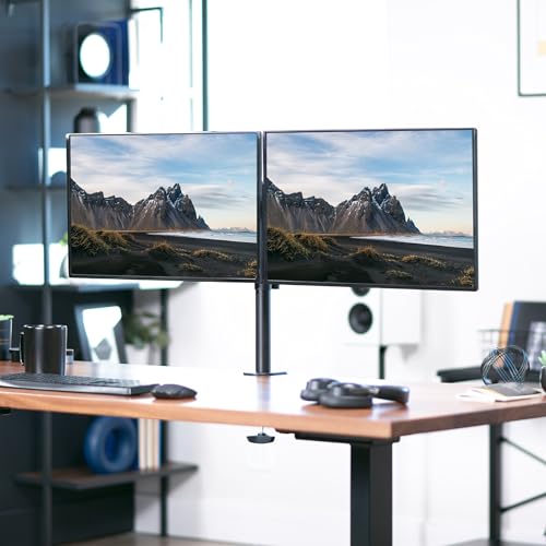 VIVO Dual Monitor Desk Mount, Heavy Duty Fully Adjustable Steel Stand, Holds 2 Computer Screens up to 30 inches and Max 22lbs Each, Black, STAND-V002
