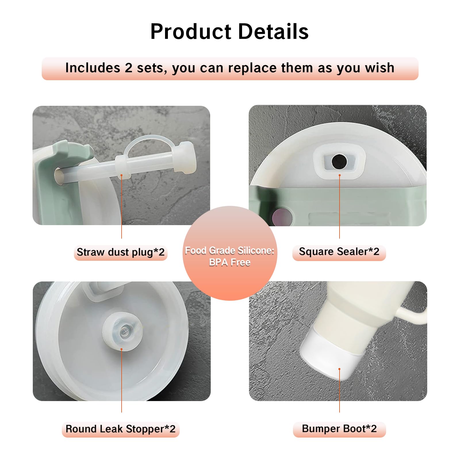 UMUST 8Pcs for Stanley Cup Accessories, Silicone Spill Proof Stopper,Straw Cover,Cup Bottom Bumper for Stanley Tumbler Accessory,Silicone Boot Sleeve for Stanley Cup1.0 40 30 oz (Clear *8)