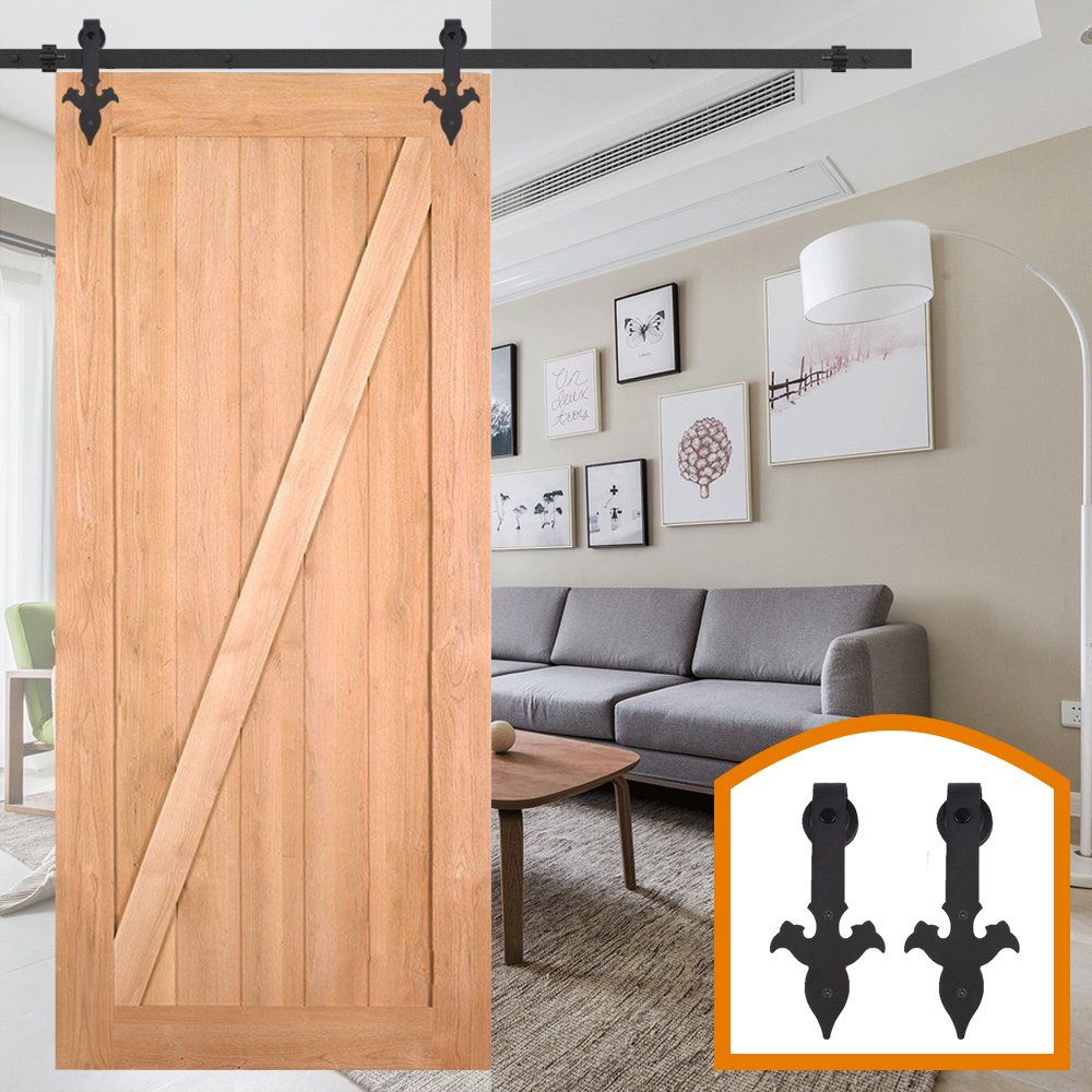 WINSOON Black Sliding Barn Door Hardware Roller Kit Set Antique Spear Shape Hangers Only (Bending Design)