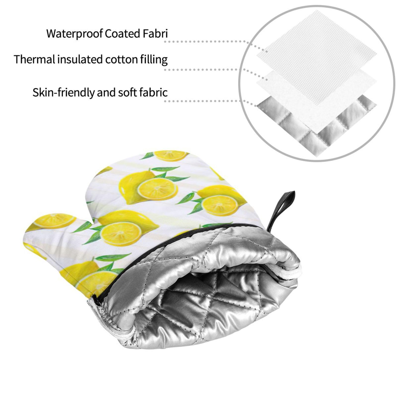 Yellow Lemon Kitchen Baking 4-Piece Set–Heat Resistant Oven Mitts and Pot Holders Kitchen Hot Pads