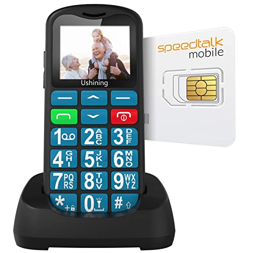 USHINING Seniors Cell Phones Unlocked SOS Button Hearing Aid Compatible 3G T Mobile Cell Phones for Seniors Large Volume 2.4 Inch HD Screen Basic Cell Phones with Charging Dock (Black)
