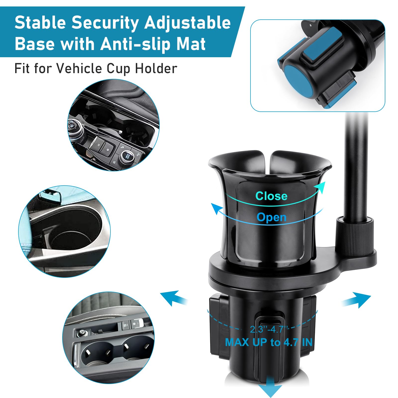 Uncaddn 2 in 1 Cup Phone Holder for Car, Stretchable Long Neck, Compatible with iPhone 14 Pro Max, Galaxy S10 Plus, and More