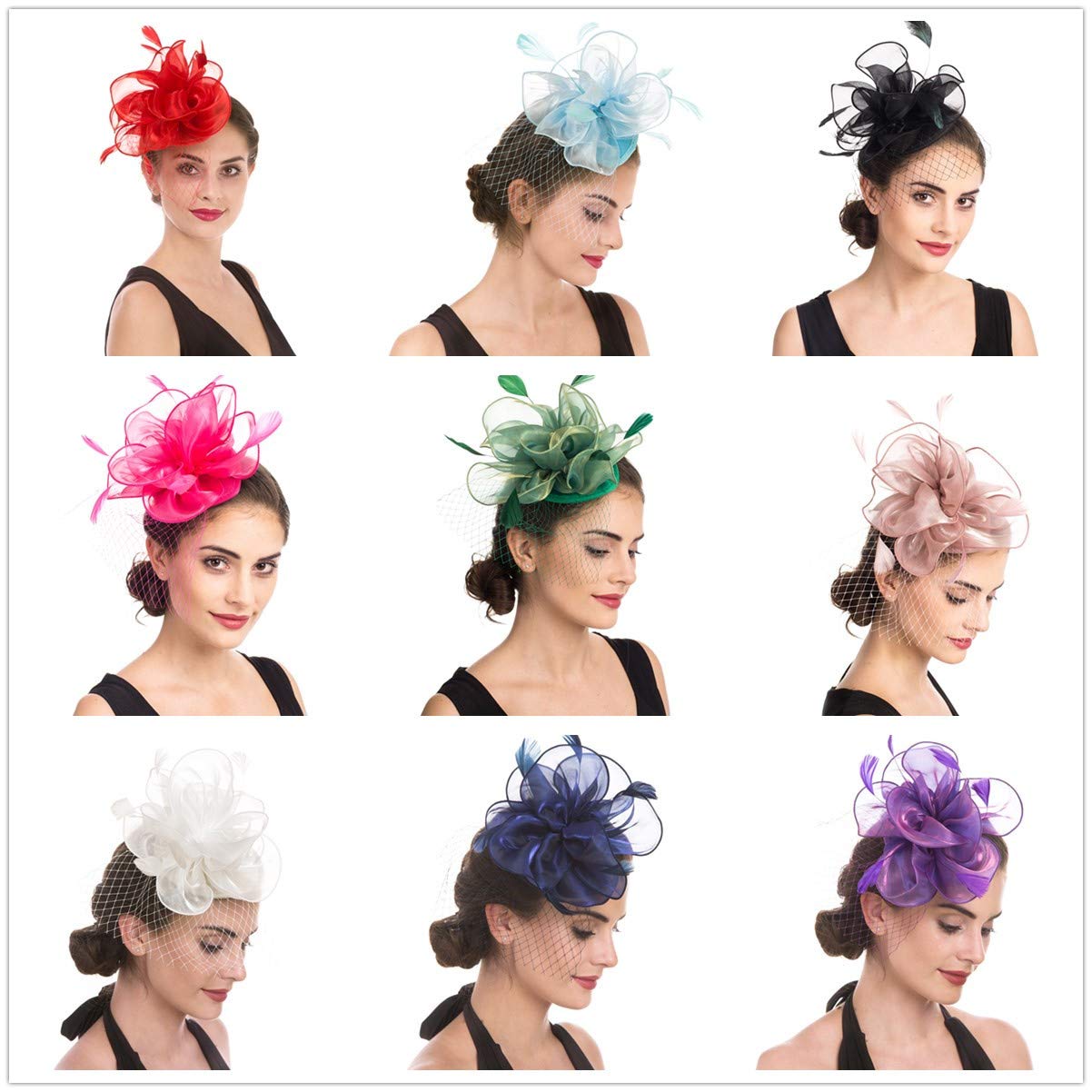 SAFERIN Fascinator for Women Hair Clip Hat Bowler Feather Flower Veil Wedding Party Hat Tea Hat(TA2-Pink)