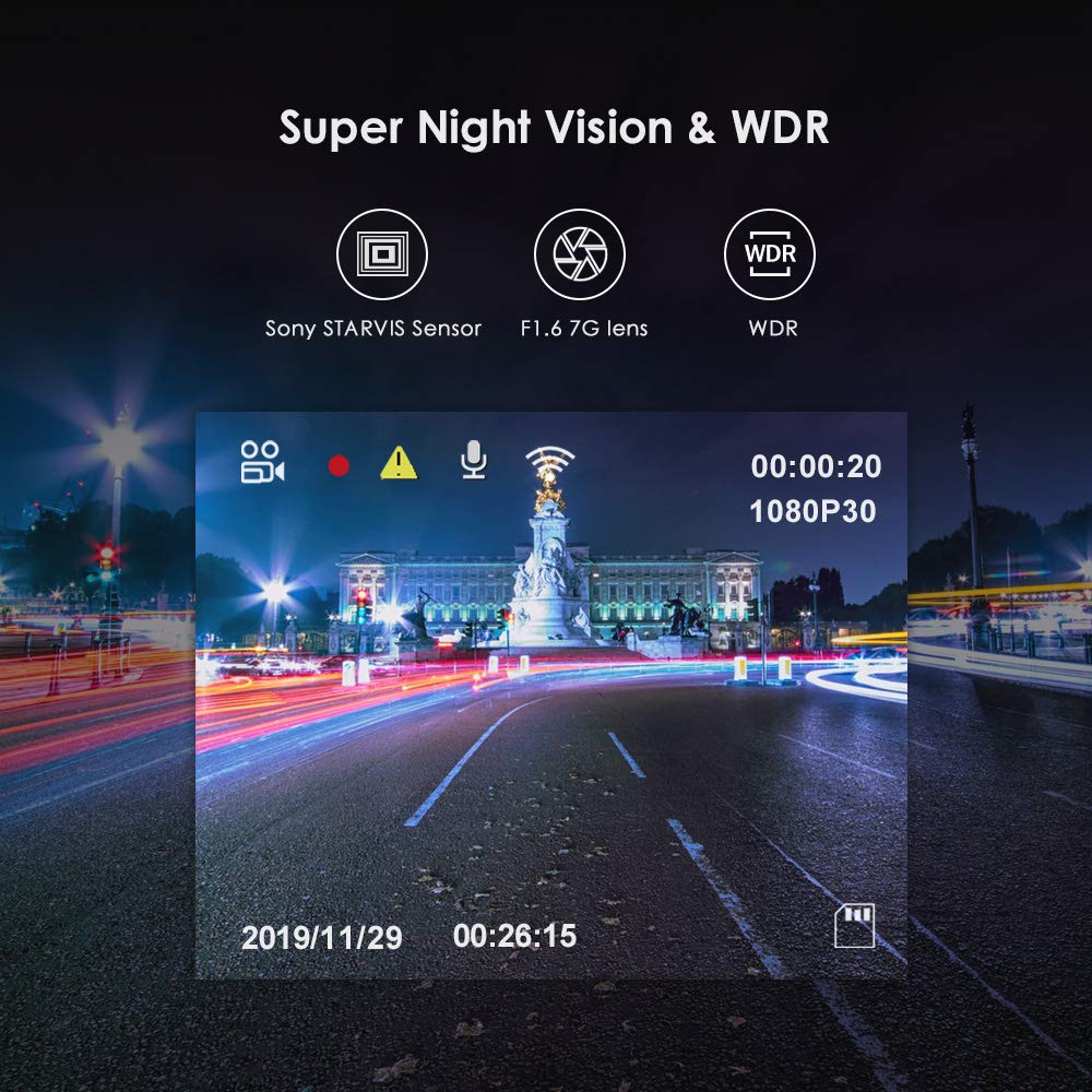 VIOFO Dual Dash Cam A129 Duo Full HD 1080P Front and Rear Camera with GPS Wi-Fi Compact Design 2.0” LCD Display 140° Wide Angle, Emergency Recording, Parking mode, Super Capacitor,Motion Detection,WDR