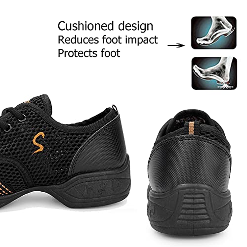 Women's Jazz Shoes Lace up Dance Sneaker Split Sole Lightweight Walking Shoes Breathable Sport Gym Black 37