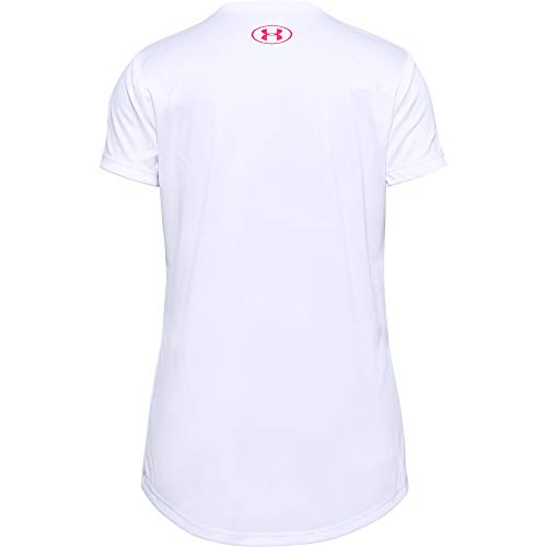 Under Armour Big Logo Tech Short Sleeve Training Workout T-shirt, White (103)/Cerise, Youth X-Large