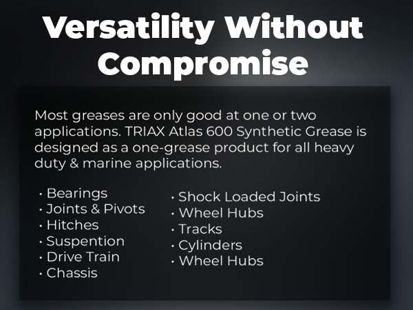 TRIAX Atlas 600 Grease - Full Synthetic, Ultra-Heavy Duty, Low Temp, Marine, Waterproof; All Bearings, Joints, Drive Train & 5th Wheel (10 Pack - 14 Oz Tubes)