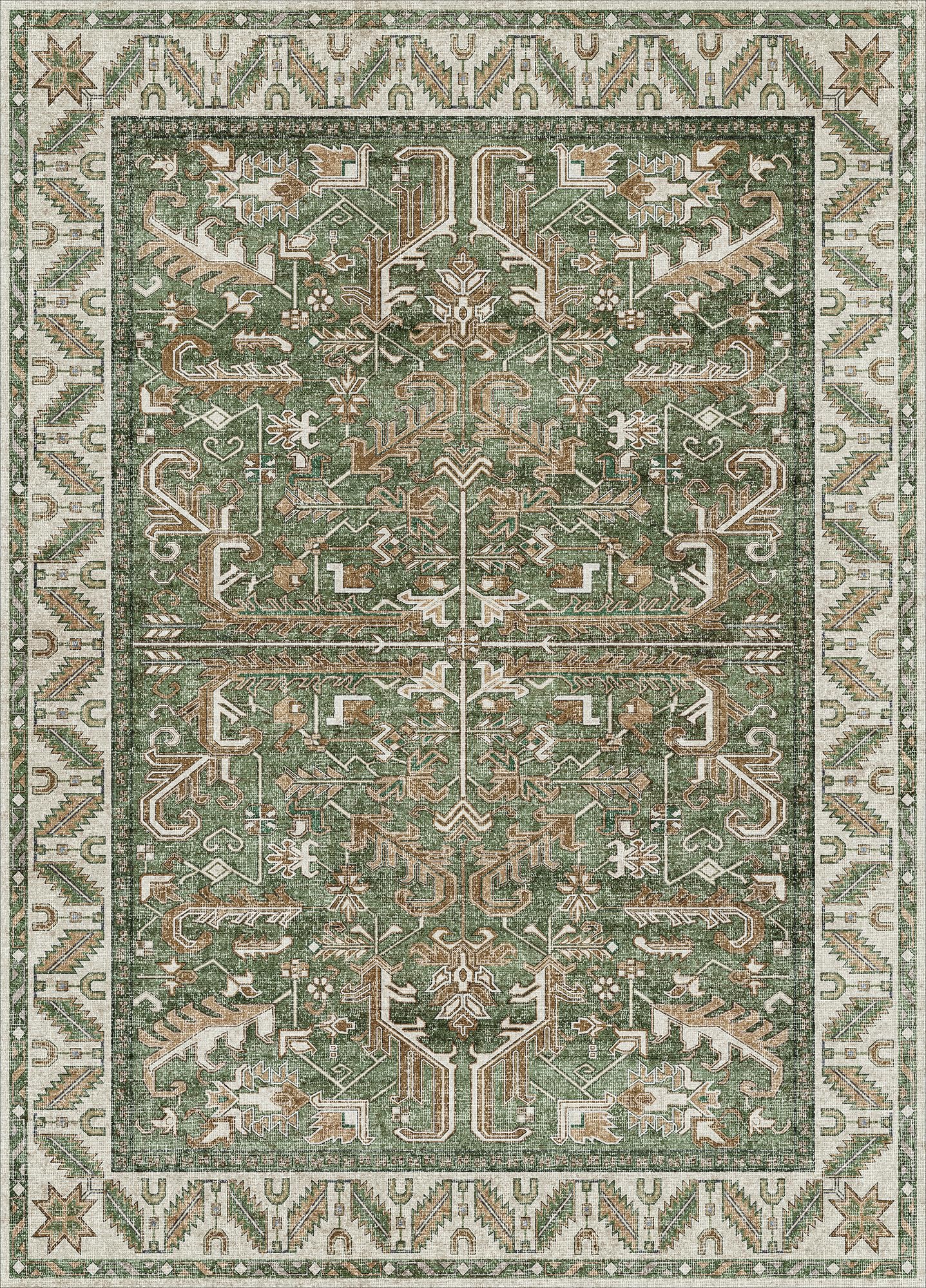 Valenrug Washable Rug 6x9 - Ultra-Thin Antique Collection Area Rug, Stain Resistant Rugs for Living Room Bedroom, Distressed Vintage Rug(Green, 6'x9')
