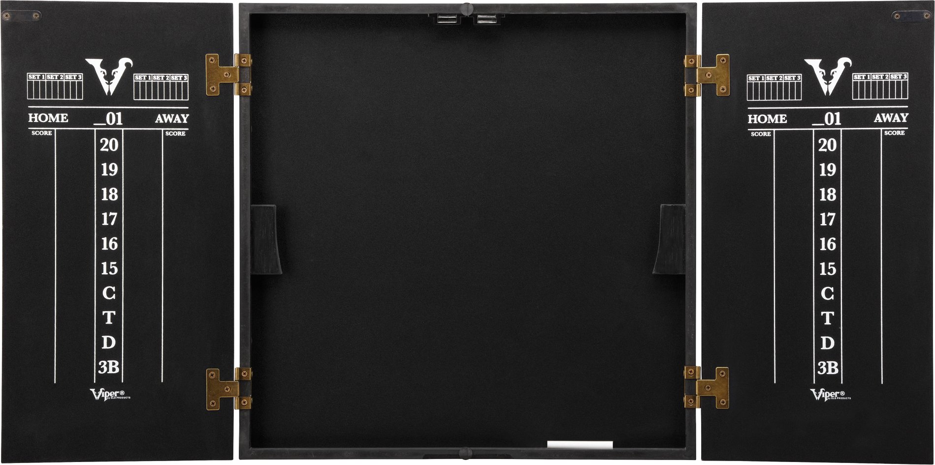 Viper Hideaway Cabinet & Steel-Tip Dartboard Ready-to-Play Bundle, Reversible Standard and Baseball Game Options with Two Sets of Steel-Tip Darts and Chalk Scoreboards, Black Matte Finish