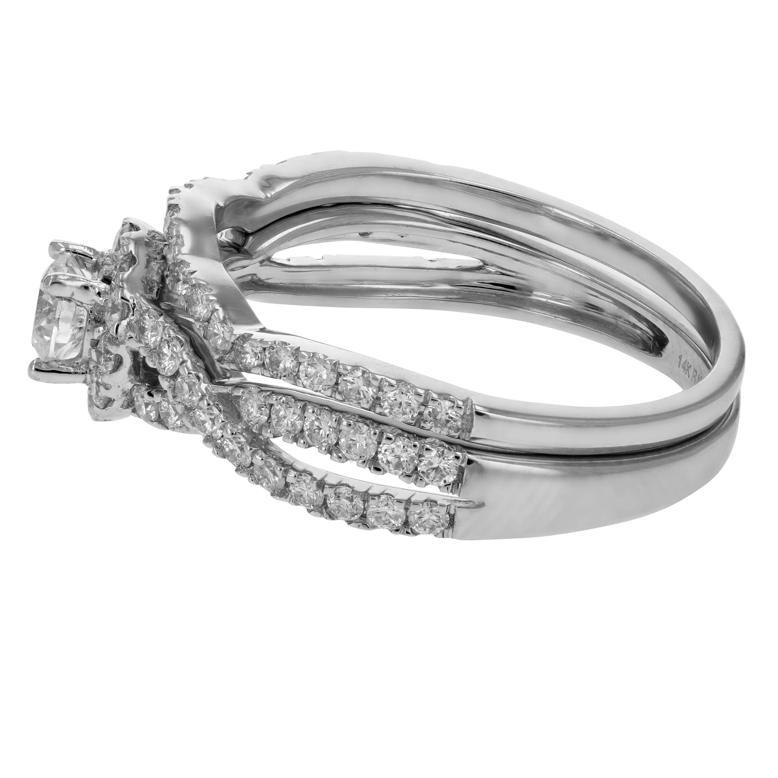 Vir Jewels 1 cttw Diamond Halo Criss-Cross Wedding Engagement Ring Set 14K White Gold Size 8