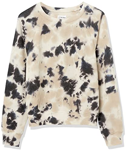 The Drop Women's Caroline Raglan Long Sleeve Fleece Sweatshirt, Black Tie Dye, M