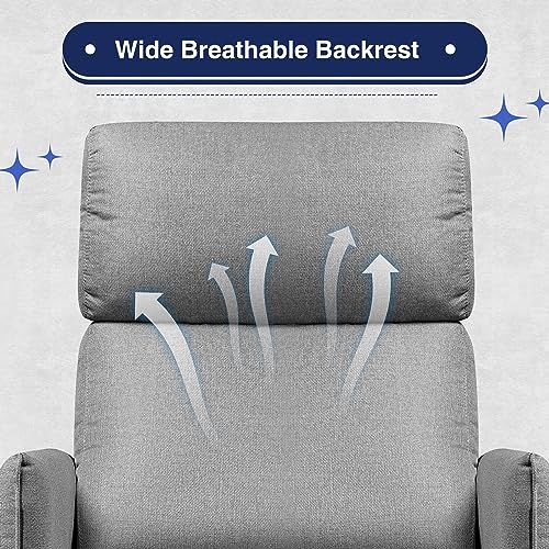 YESHOMY Massage Chair for Living Room, Fabric Home Theater Single Sofa with Adjustable Reclining, Lazyboy Padded Seat Backrest for Adults, Large, Light Gray