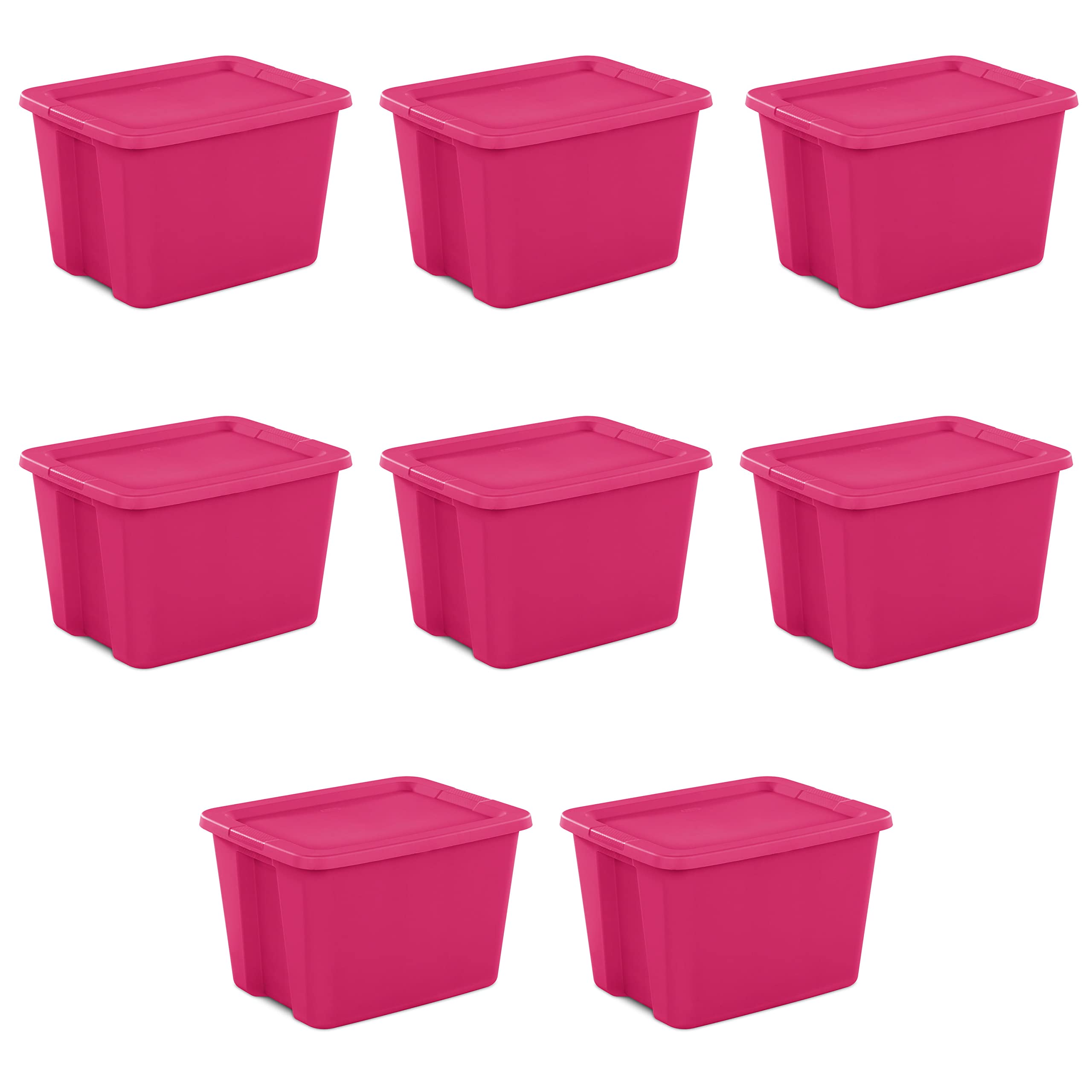 Vibrant Fuchsia Burst - Set of 8 Plastic Tote Boxes (18 Gallon) - Red Storage Containers