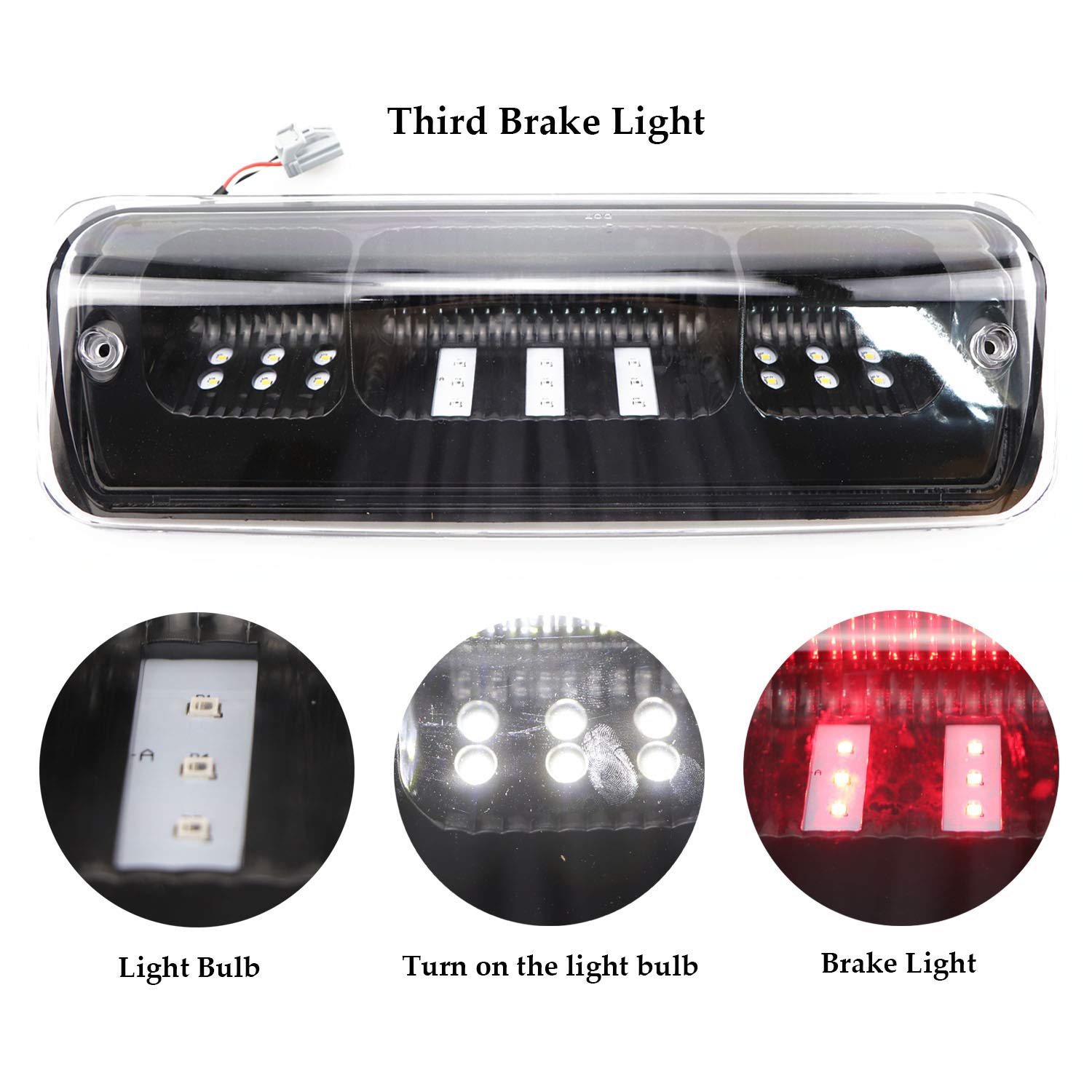 Youxmoto Fit for Ford F150 2004-2008 LED 3rd Brake Light,Fit for Ford Explorer Sport Trac 2007-2010,Fit for Lincoln Mark 2006-2008 LT High Mount Stop Light Cargo Light (Black Housing Clear Lens)