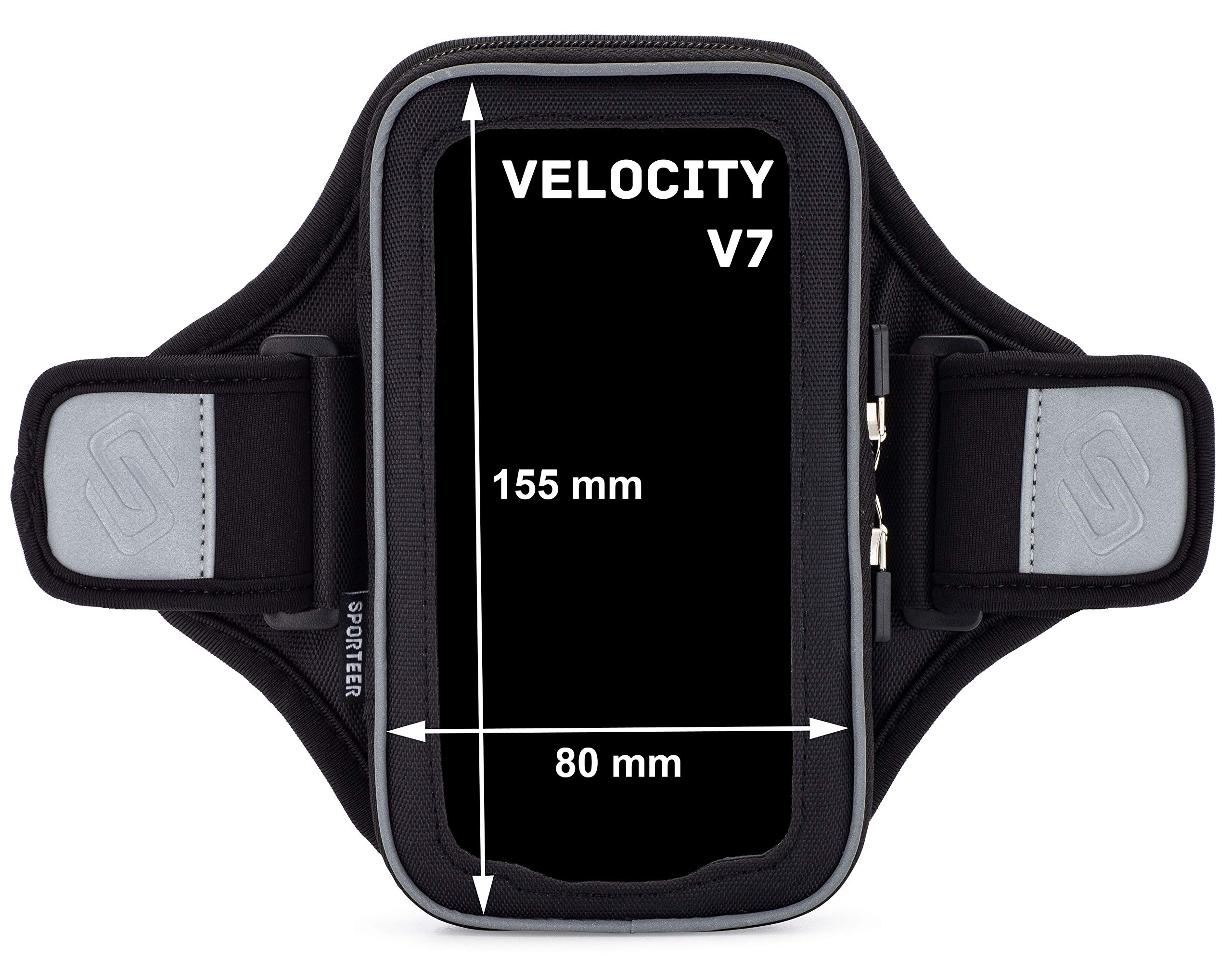 Sporteer Velocity V7 Running Armband - Compatible with iPhone 15, 15 Pro, 14, 14 Pro, 13, 13 Pro, iPhone12/12Pro, Galaxy S24, S23, S22 5G, Google Pixel, and Many More Mobile Phones - Fits Most Cases