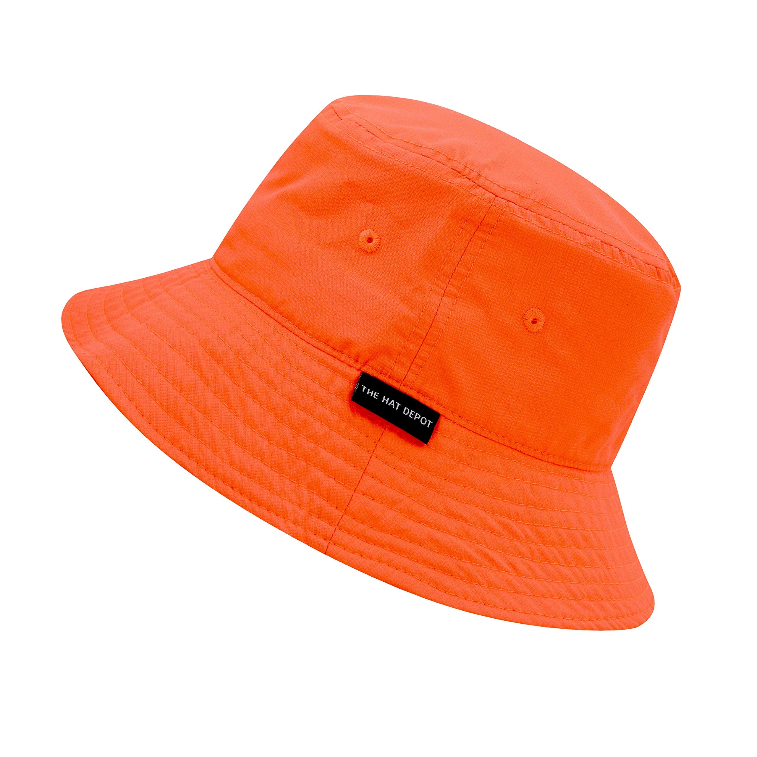 The Hat Depot Denim Cotton & Lightweight, Quick dry Packable Bucket Sun Hat (L/XL, 2. Light - Neon Orange)