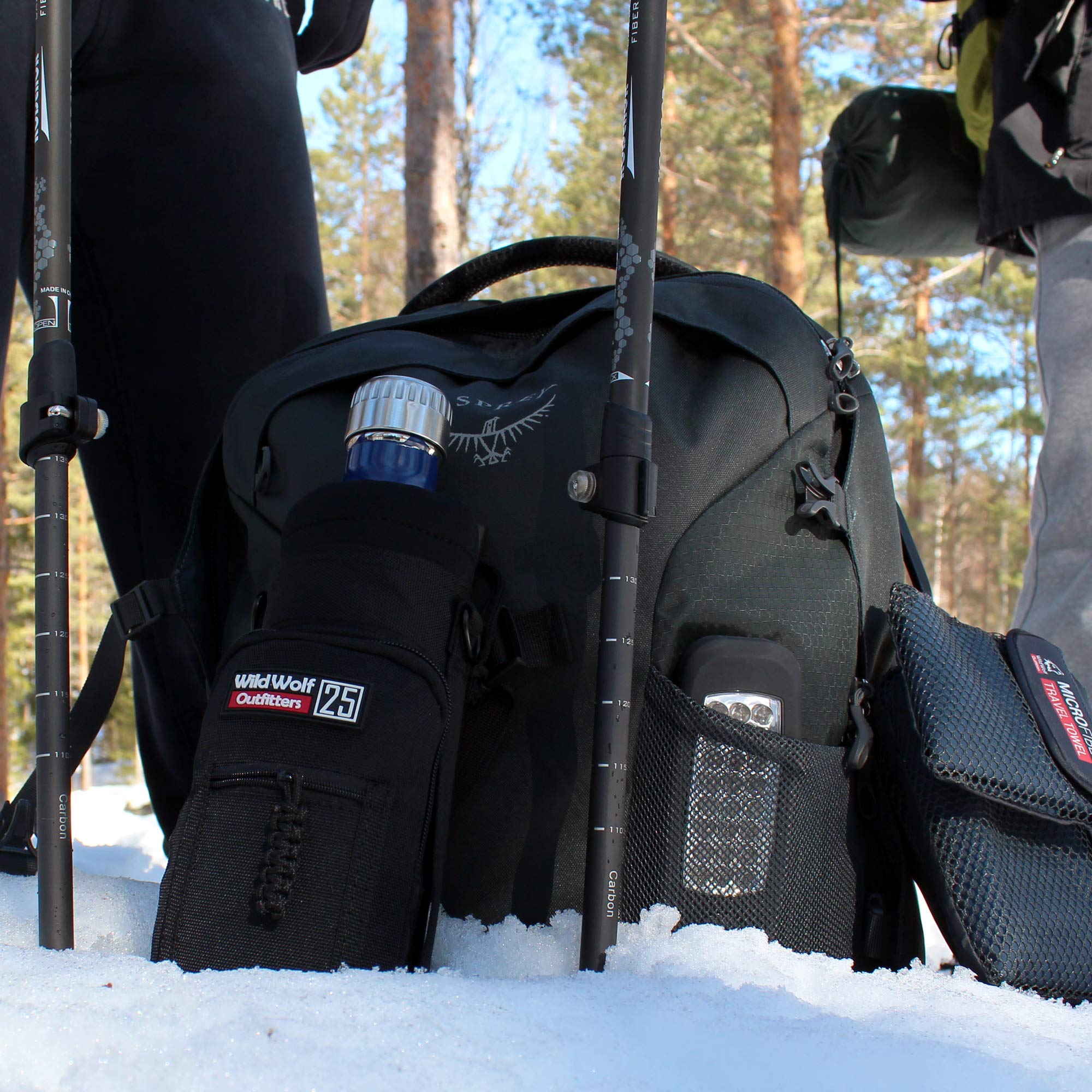 Wild Wolf Outfitters - #1 Best Water Bottle Holder for 25 oz Bottles - Carry, Protect and Insulate Your Flask with This Carrier w/ 2 Pockets and an Adjustable Padded Shoulder Strap.
