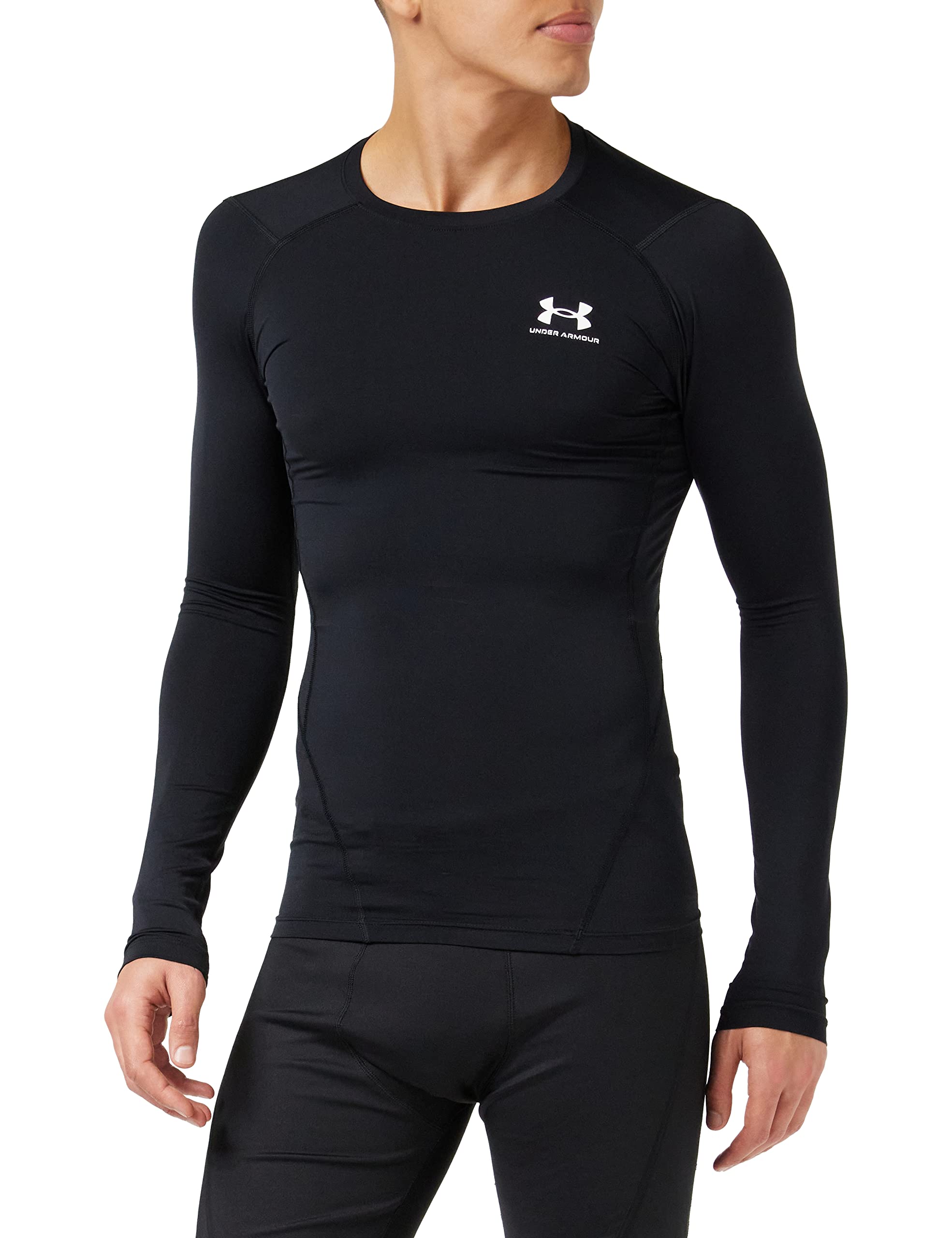 Under Armour Men's Armour HeatGear Compression Long-Sleeve T-Shirt , Black (001)/White, Small