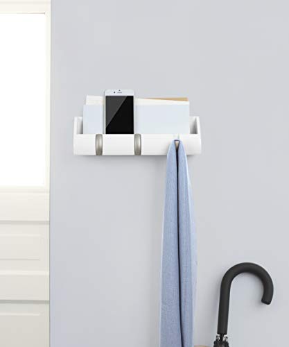 Umbra Cubby Mini Organizer – with Hooks and Compartment, Great for Holding Keys, Phone, Chargers, Mail, and Oher Goods, Compact Storage, White