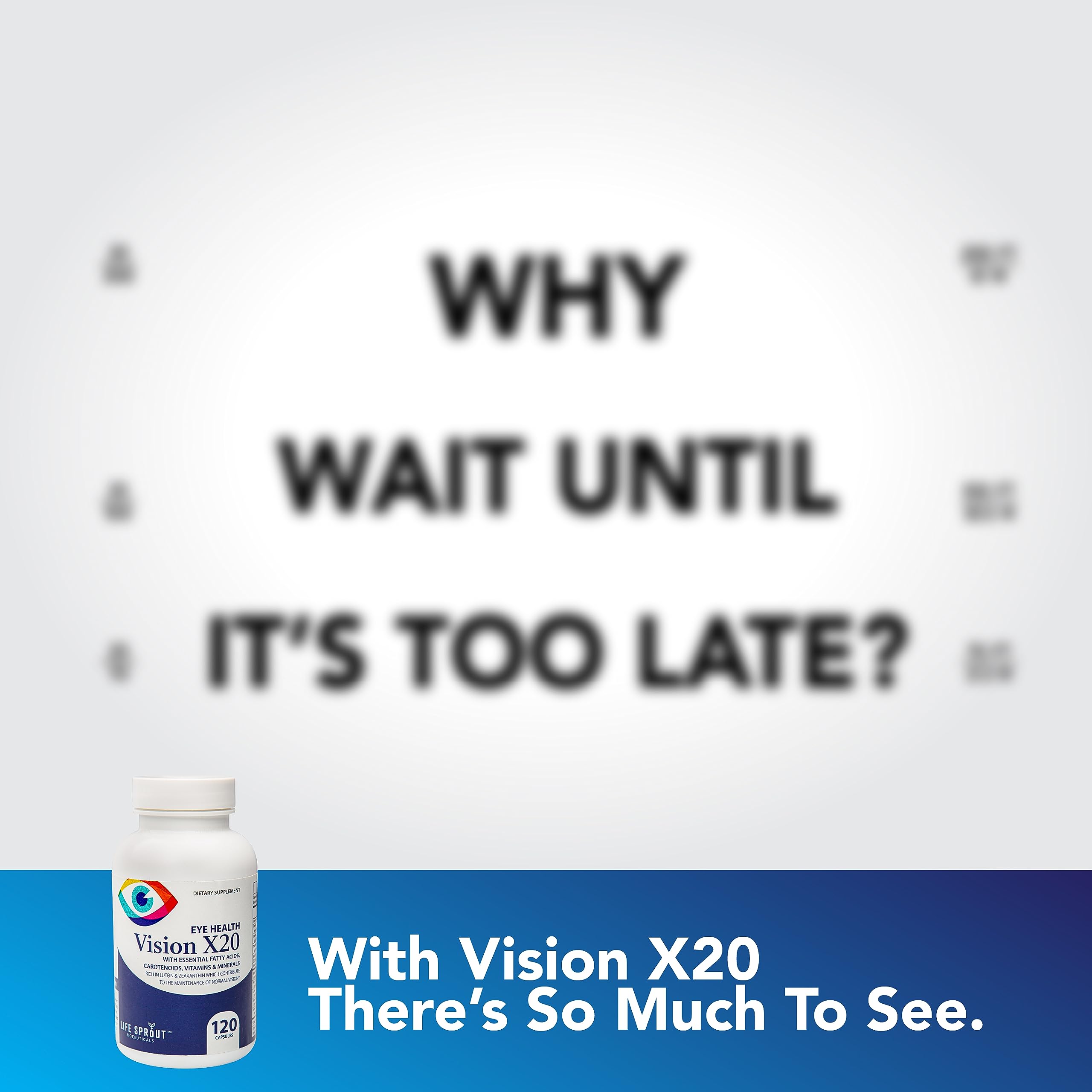 Vision X20 with Lutein, Beta-Carotene, L-Glutatione, Bilberry and Niacin for Vision Support, Overall Eye Health