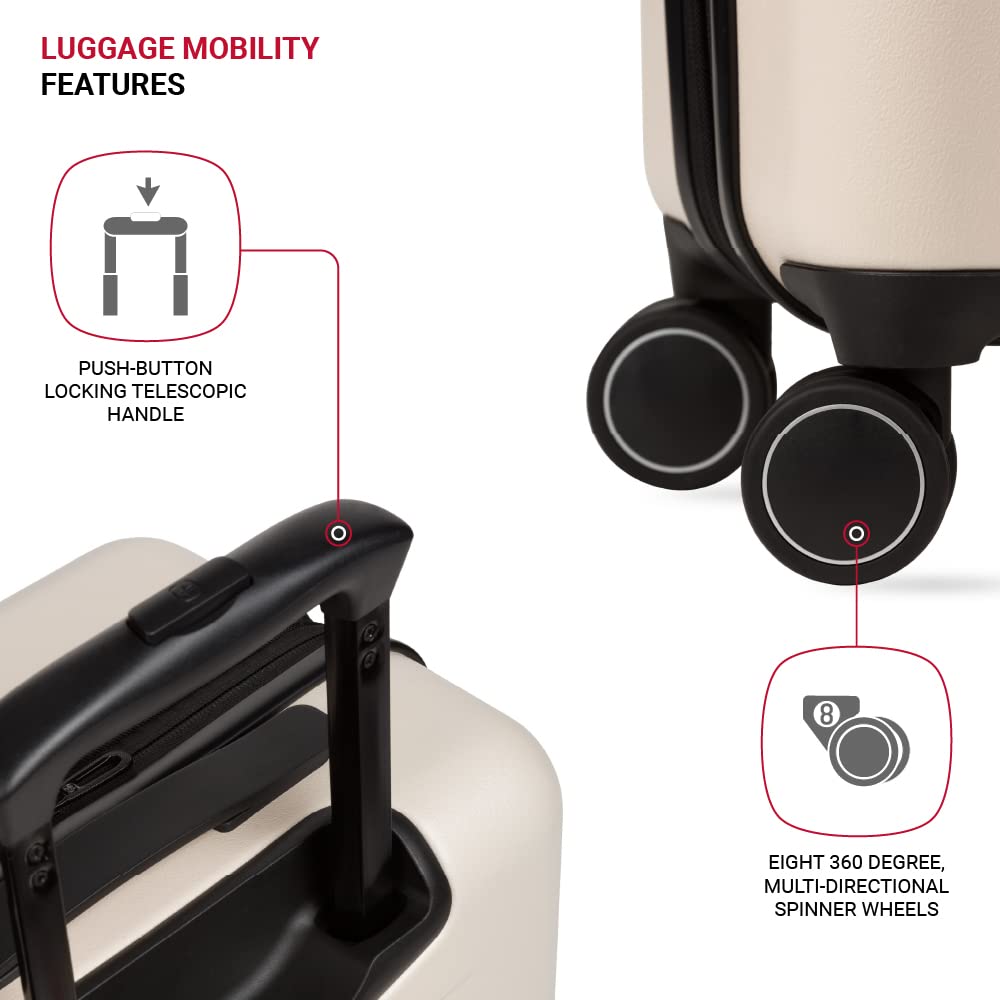 SwissGear 8020 Eclipse Hardside Expandable Luggage with Spinner Wheels, Cream, 3-Piece Set (18/24/27)