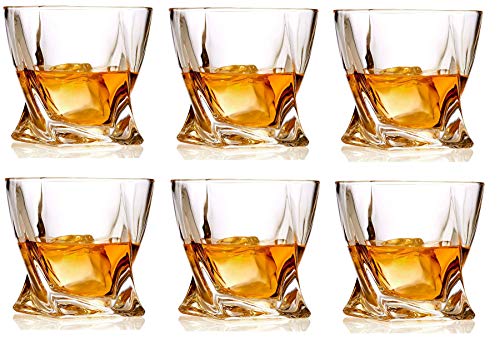 Whiskey Glasses set of 6 Crystal Old Fashioned Rock Glass Scotch Bourbon and Spirits 10 Ounce Liqueur Tumbler Thick Weighted