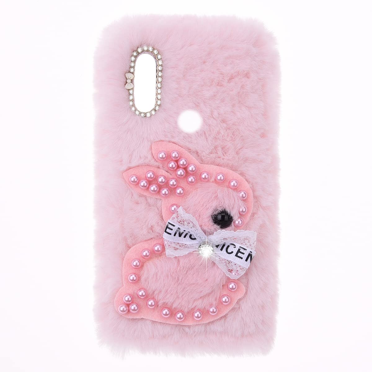 SNCLET Fluffy Fur Plush Case for Samsung Galaxy A40 Bumper Case Protective Case Soft Kawaii Rabbit Fluffy Skin Cover Silicone TPU Cute Personalized Phone Cases for Samsung Galaxy A40,Pink Rabbit