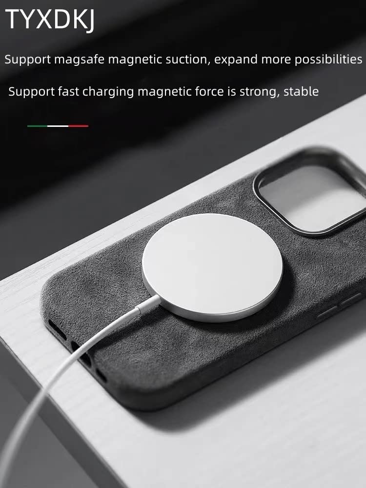 TYXDKJ Alcantara Case for iPhone 13 Pro,Handmade Fully-Wrapped Synthetic Suede Cover, Compatible with MagSafe Wireless Charging(Black)