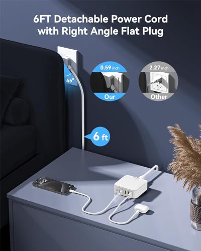 USB C Charger Block, 6 Ports Fast Wall Charger, 130W GaN III Charging Station with PD 45W, Dual PD 20W, 3 USB-A, 3 USB-C, QC, PPS, 6ft Cord, Compatible with iPhone, Galaxy, Pixel, MacBook air White