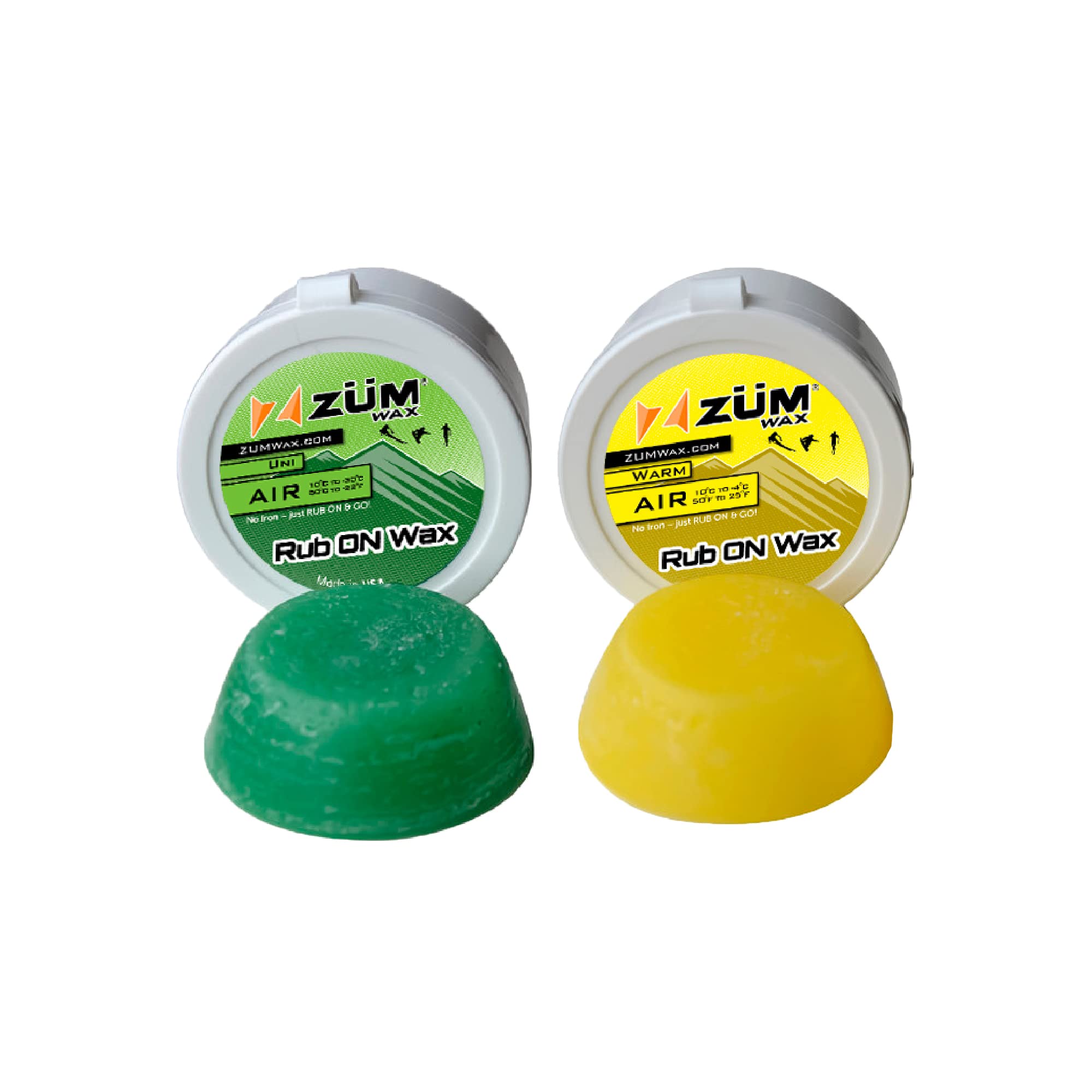 ZUMWax RUB ON Wax Ski/Snowboard/Nordic/Cross-Country Sample Pack - Universal (All Temps) and Warm Temps Rub On - Super-Fast!!! Environmentally Friendly & Non-Toxic! Perfect for Touring!