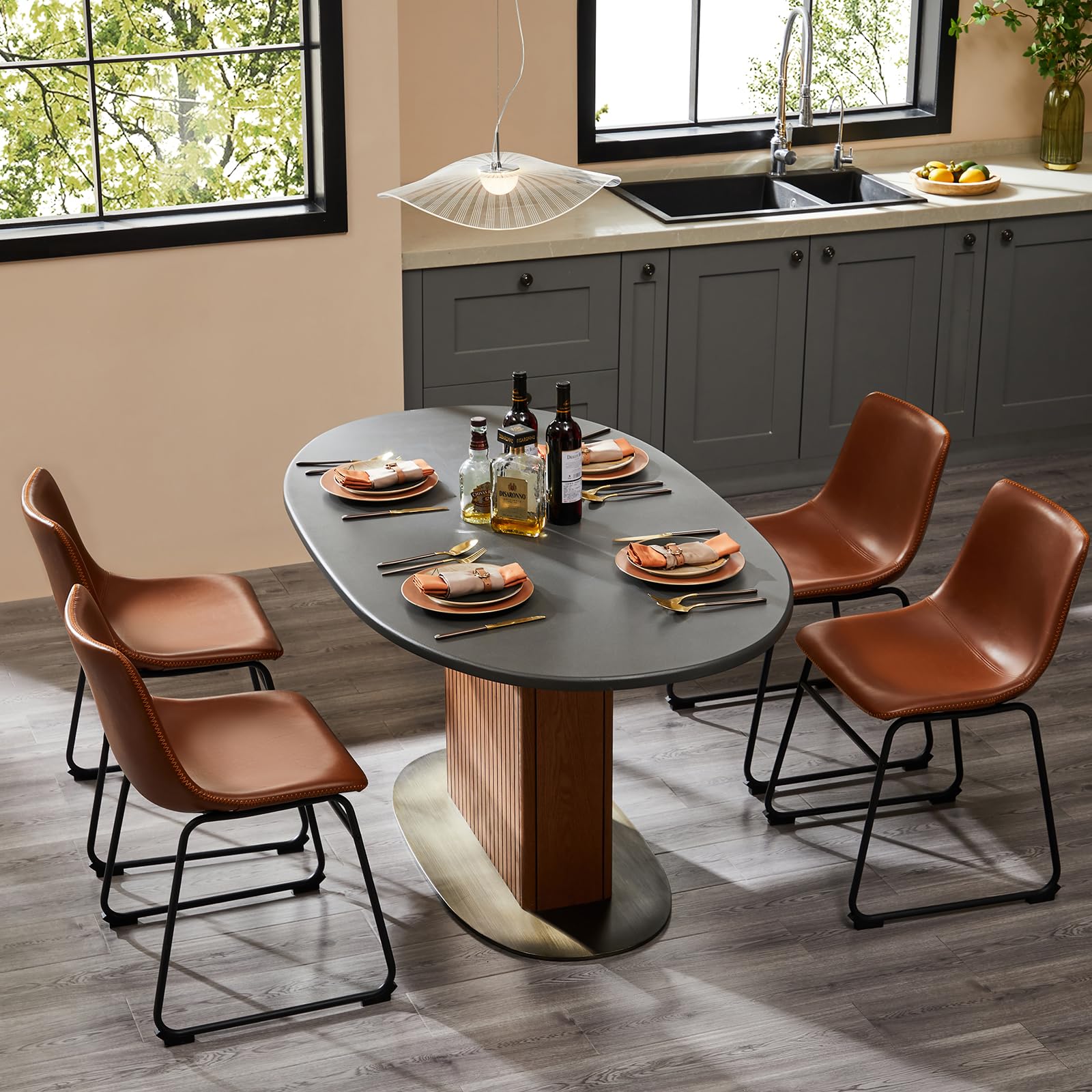 Sweetcrispy Dining Chairs Set of 2,Kitchen & Dining Room Chairs, PU Leather Cushion and Metal Legs Bar Chairs, Counter Height Bar Stools for Kitchen Island