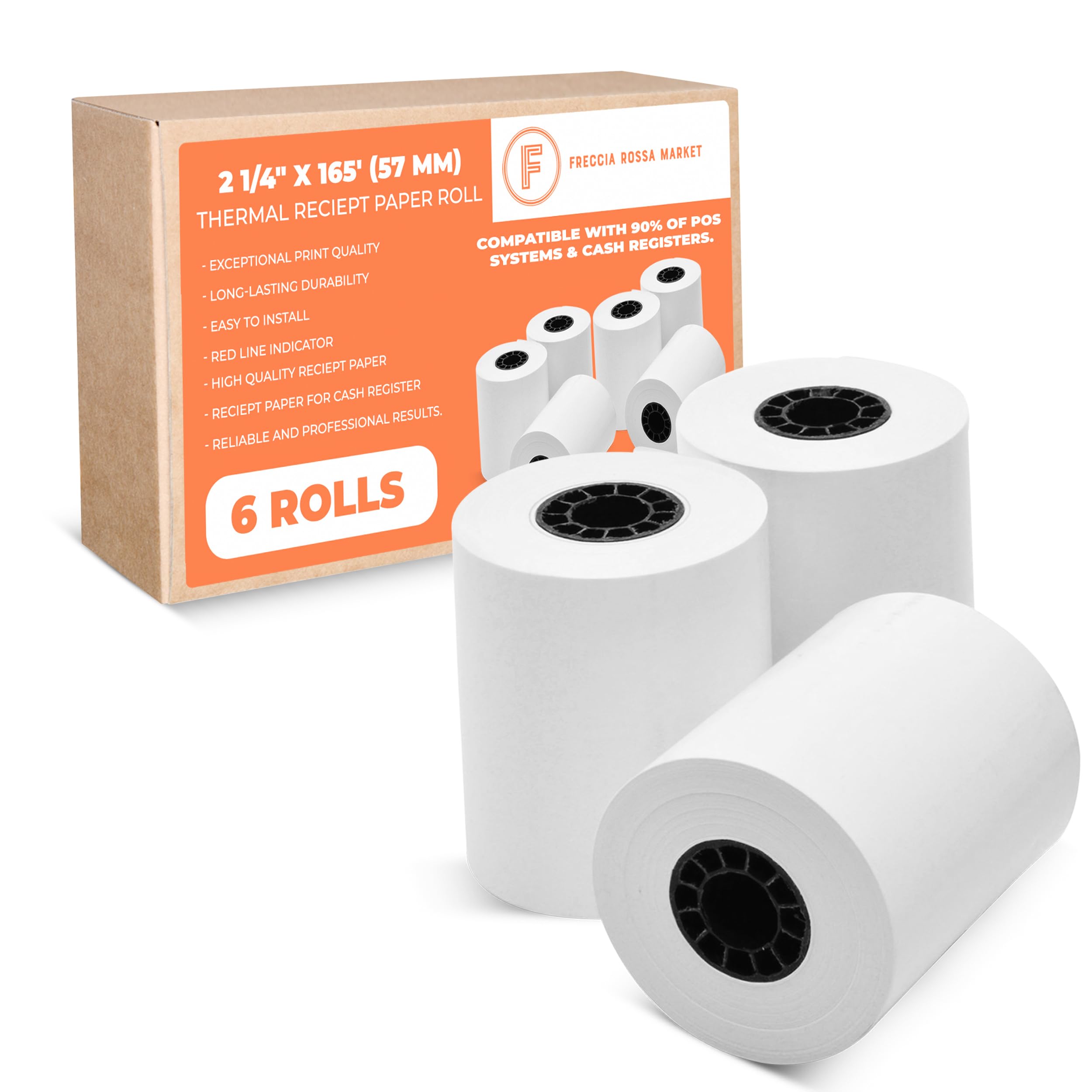 Thermal Cash Register Tape Paper Roll POS Receipt Paper 2 1/4" X 165' (57 mm) Adding Machine Compatible with Popular Models like Epson, Clover Flex, Ingenico Desk 3500, Verifone Omni, Casio 32 Rolls