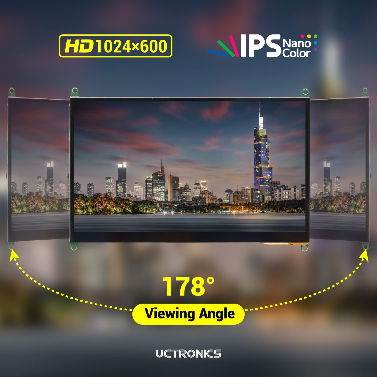UCTRONICS 7 Inch IPS Touch Screen for Raspberry Pi 4, 1024×600 Capacitive HDMI LCD Touchscreen Monitor Portable Display for Raspberry Pi 4 B, 3 B+, Windows 10 8 7 (Free Driver)