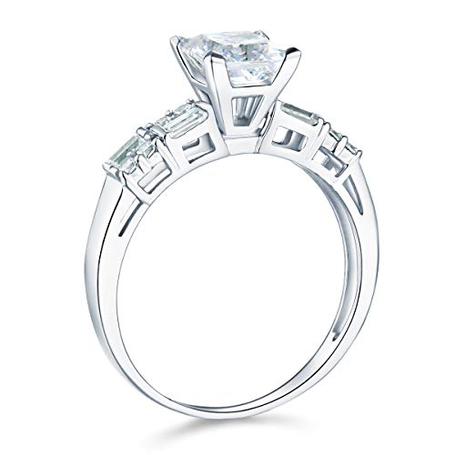 Wellingsale Ladies Solid 14k White Gold Polished CZ Cubic Zirconia Princess Cut Engagement Ring and Wedding Band Bridal Set - Size 8