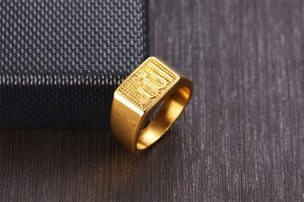 VNOX 18k Gold Plated Islamic Allah Suqare Ring Muslim Signet Ring for Arabic Islamic Muslim Prayer,Pinky Ring,Size 12