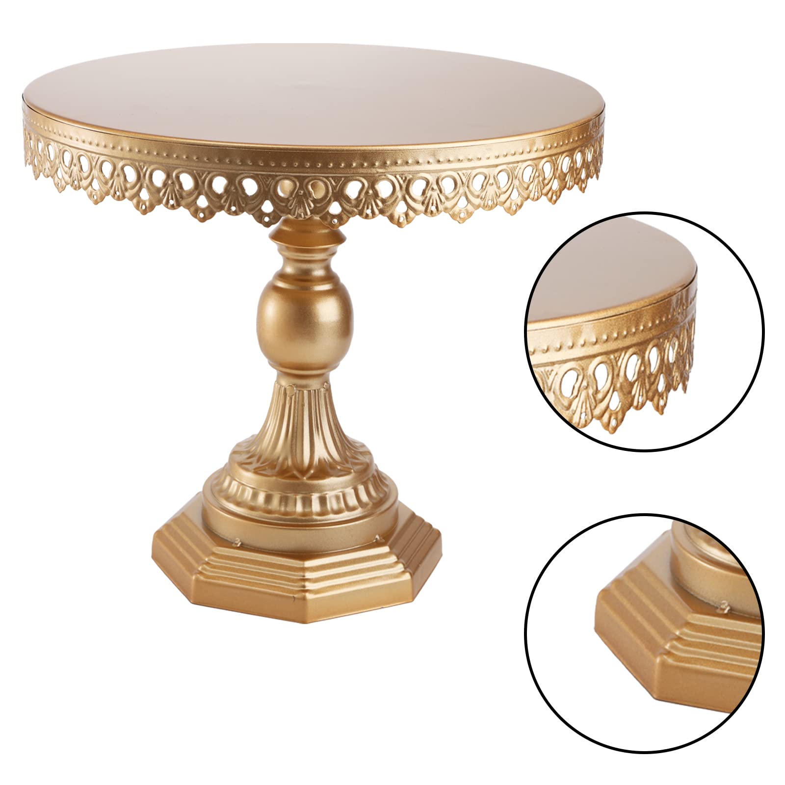 YOUEON Set of 3 Metal Gold Cake Stands, 8/10/12 Inch Round Metal Cupcake Display Stands, Dessert Stand Cake Stand for Dessert Table, Weddings, Birthday, Parties, Octangular Pedestal