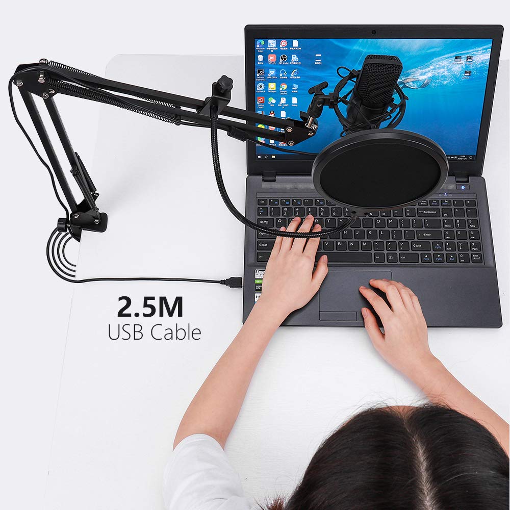 USB Condenser Microphone, Travor 192KHZ/24Bit Plug & Play PC Streaming Mic, USB Microphone Kit with Professional Sound Chipset Boom Arm Set, Studio Cardioid Mic for Recording YouTube Gaming Podcasting