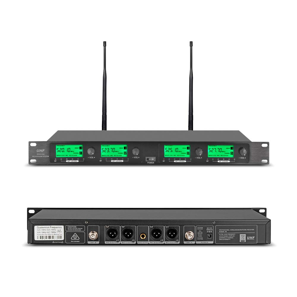 UHF Wireless Microphone System 4 Channel Microphones 4 Handheld Karaoke DJ Mic Karaoke System Whole Metal Mic Karaoke System for Church Speaking Conference Wedding Party Frequency A