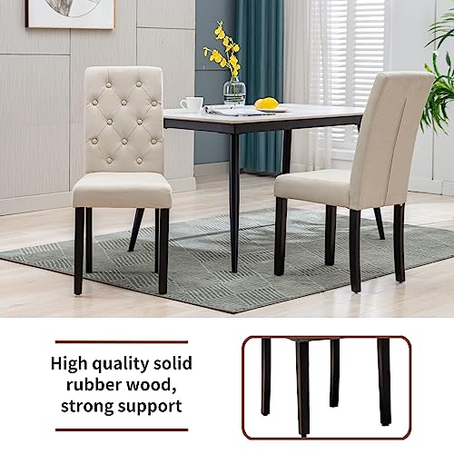 Restworld Linen Fabric Dining Chair, Modern Tufted Solid Wood Padded Parsons Chair for Dining Room Set of 4 (Beige-2, Set of 4)