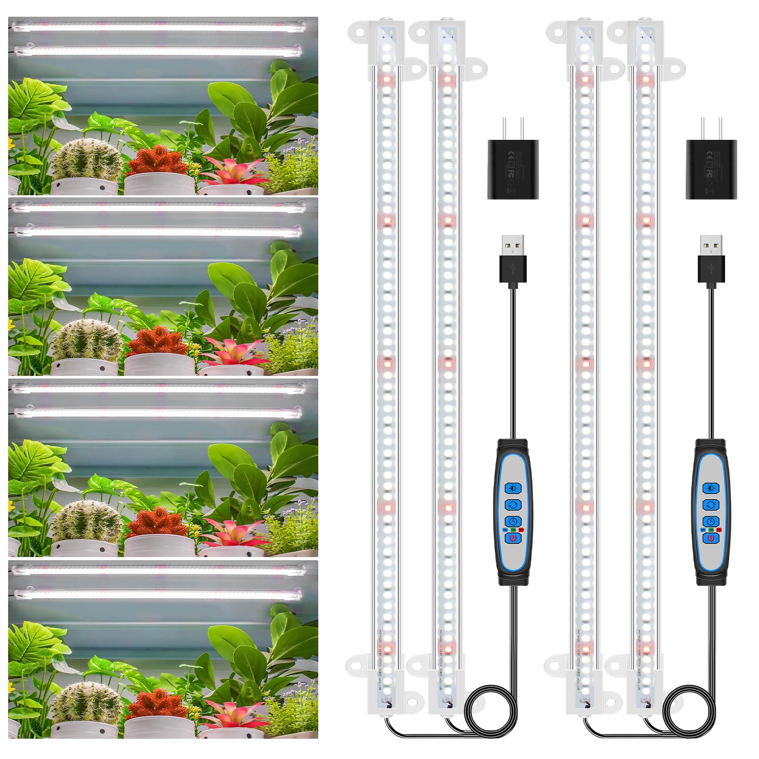 Wiaxulay LED Plant Grow Light Strips, 6000K Full Spectrum Grow Lights for Indoor Plants, Sunlike Growing Lamp with 6/12/16H Timer, 5 Dimmable Levels for Hydroponics Succulent, Plant Shelf, 2 Packs