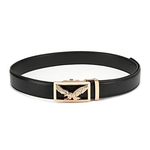 Volanic Men's Leather Ratchet Dress Belt with Gold Color Automatic Buckle