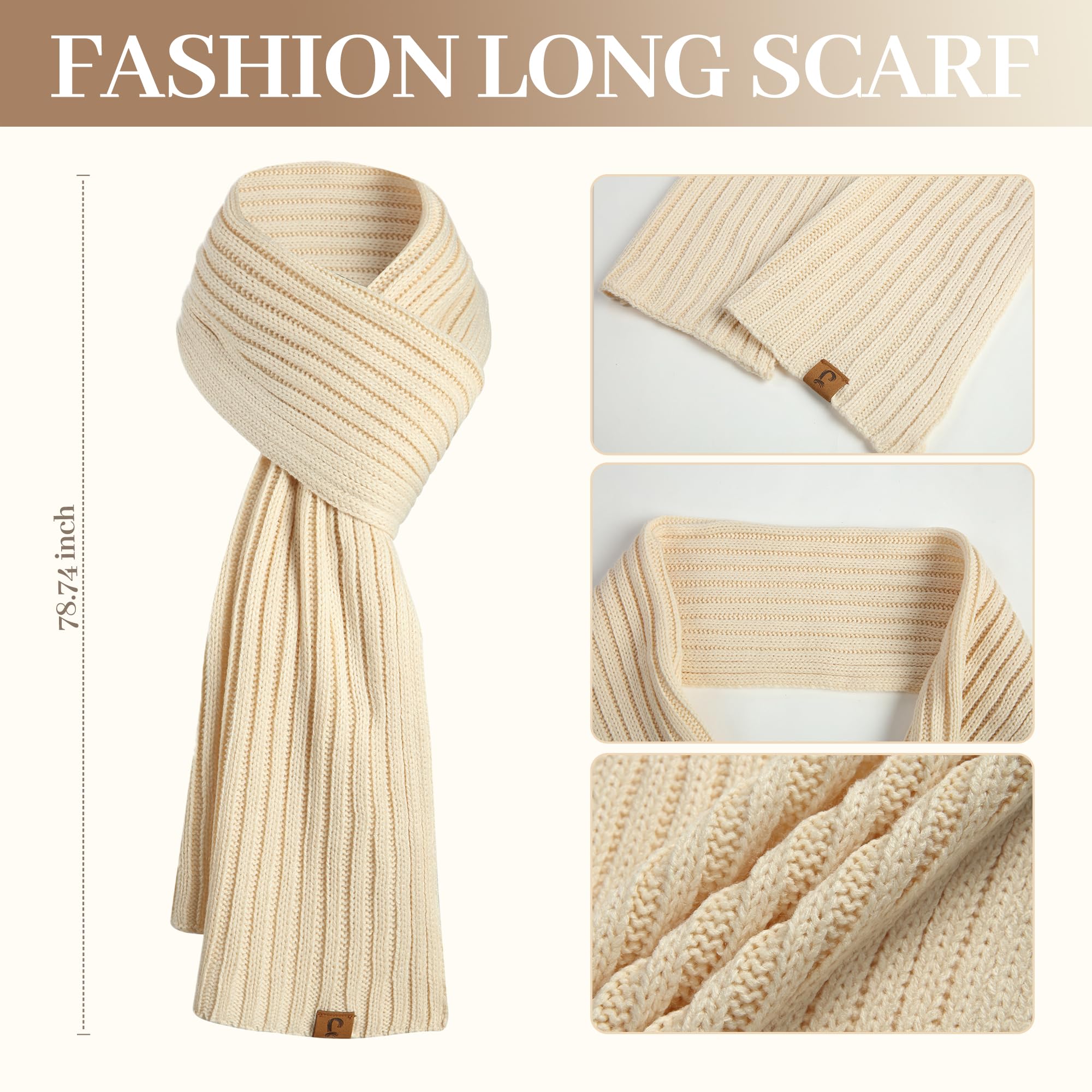 Winter Beanie Warm Hat Long Scarf Touchscreen Glove Set with Pom Pom Neck Warmer Scarves for Women (Brown)